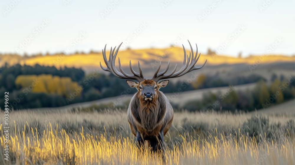 Irish elk, prehistoric extinct species in golden field, majestic ...