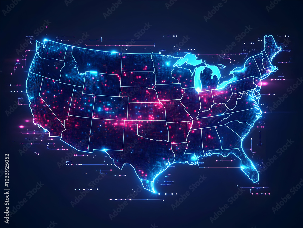 Flat Holographic Electoral College Map Concept - Aerial View of ...