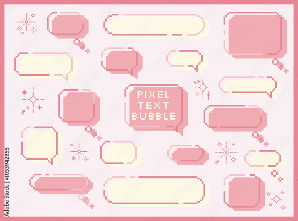 Cute pixel text speech bubble isolated pastel with frame elements ...