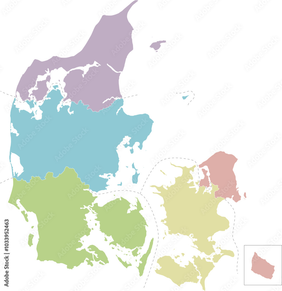 Vector blank map of Denmark with regions or territories and ...