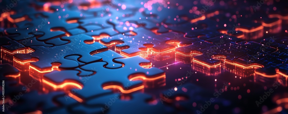 Modern graphic representation of API integration, showcasing interlocking puzzle pieces with ...