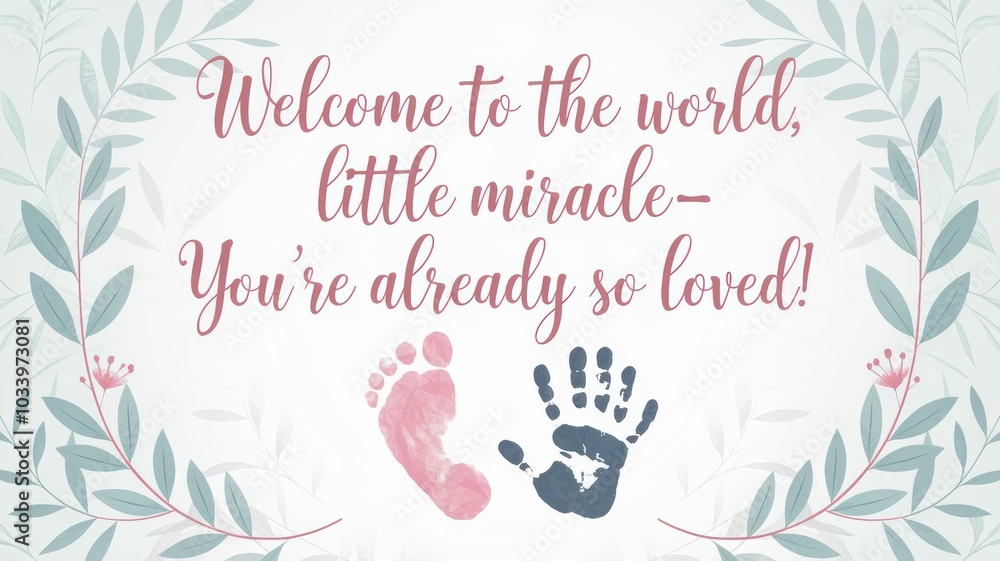 Sweet Welcome: A heartfelt design featuring baby footprints and hands ...