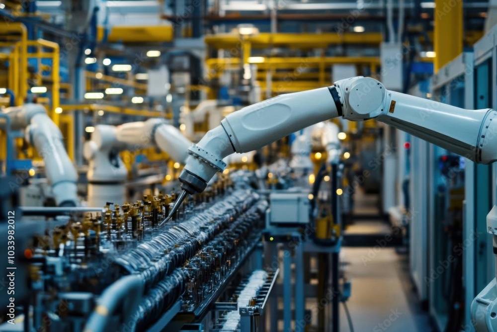 Refinery automation system, with robotic arms and computercontrolled ...