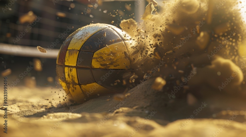 ภาพประกอบสต็อก dynamic beach volleyball scene captures ball striking ...