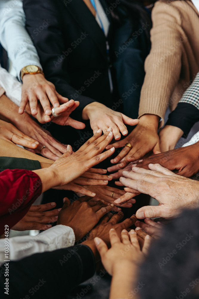 Multiethnic teamwork showing unity with diverse hands working together ...