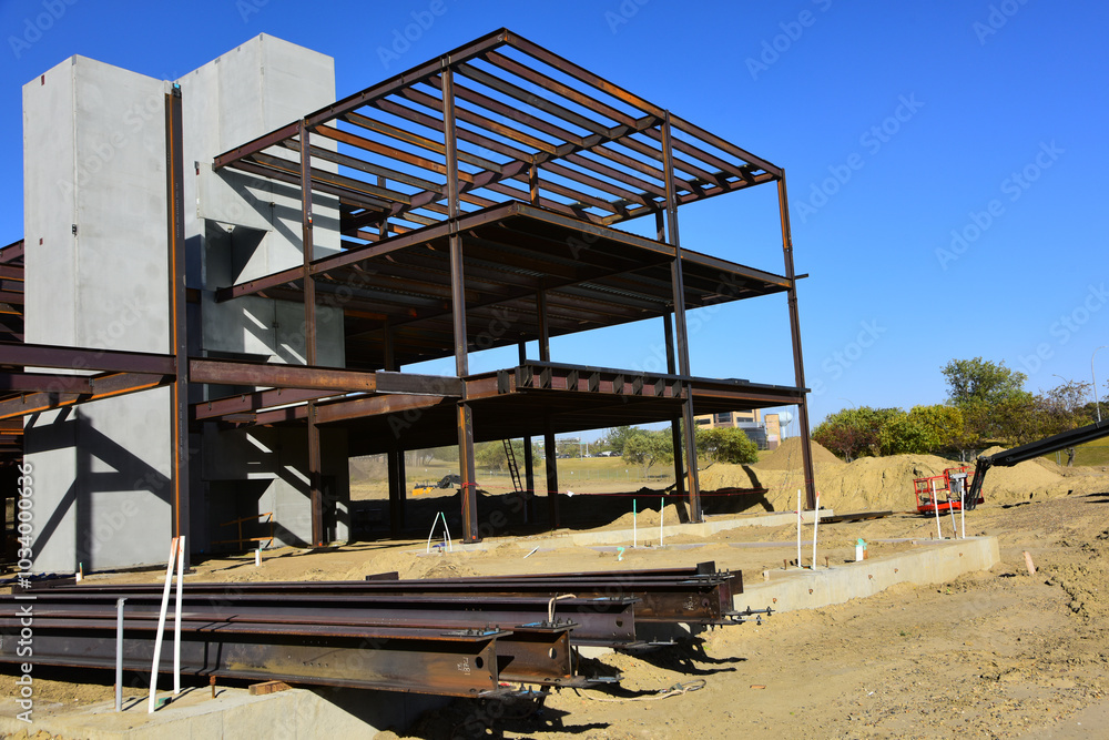 Large steel girders together with smaller steel framing members create ...