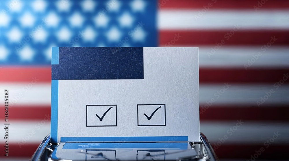 USA election vote 2024 A ballot with a checkbox marked, with USA flag ...