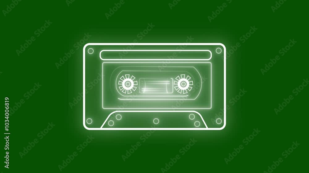 bright neon Audio Cassette Tape Turning in Stereo - Close Up. Neon ...