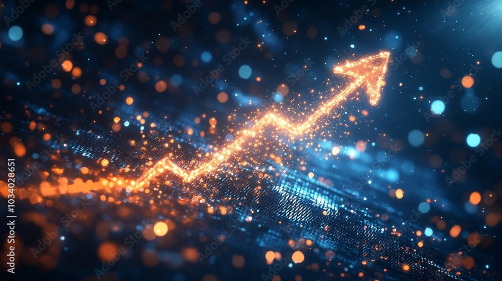 The curved arrow chart with a futuristic feel represents business ...