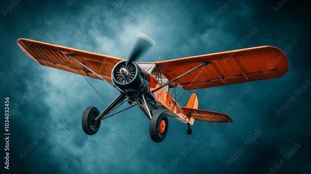 Single engine ultralight prop plane flying in the blue sky with white ...