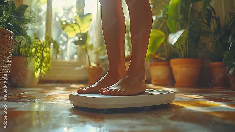 Smart Scale Body Composition Measurement: A person using a smart scale ...