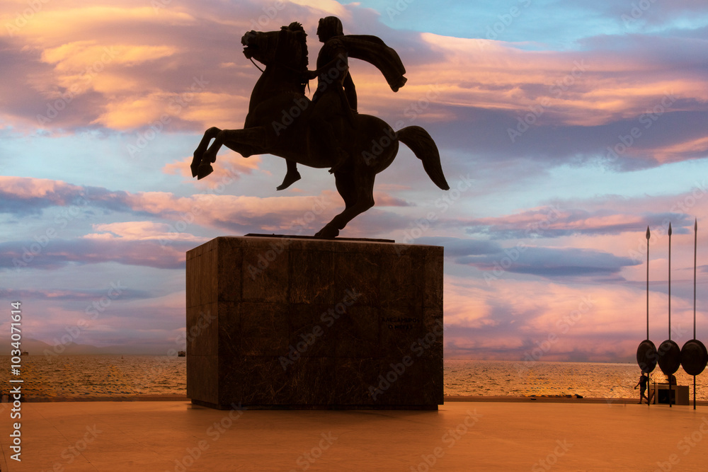The monument in honor of Alexander the Great, a bronze equestrian ...