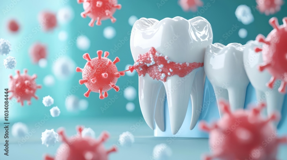 3D illustration of decayed teeth being attacked by bacteria ...