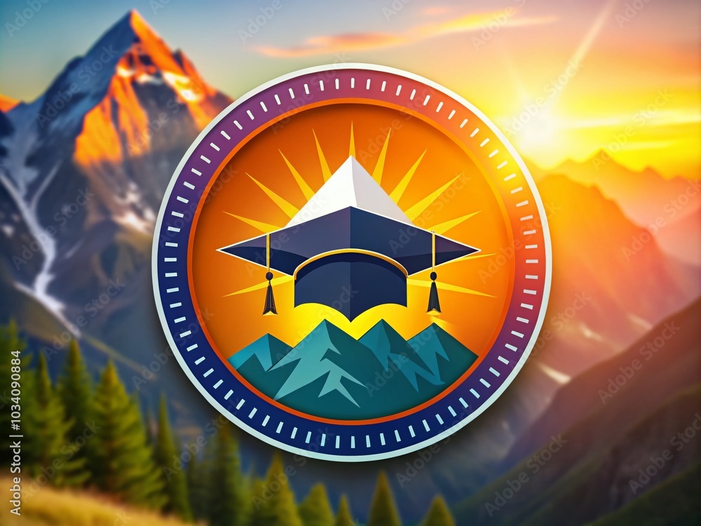 Graduation Label Design Class of 2024 with Mountain Peak, Sun and Grad ...