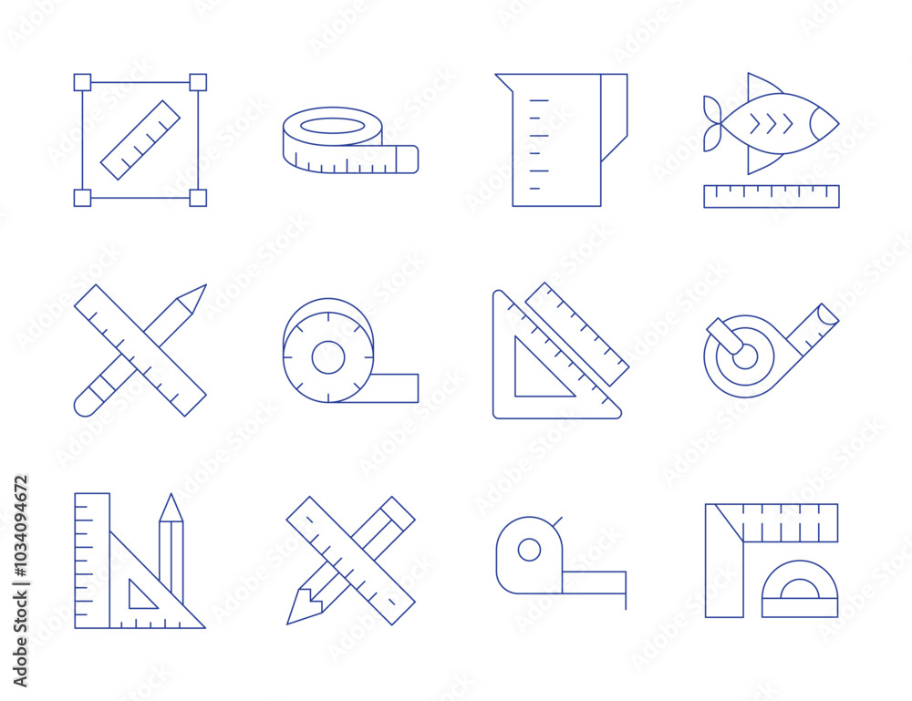 Measure icons. Thin Line style, editable stroke. measuring cup ...