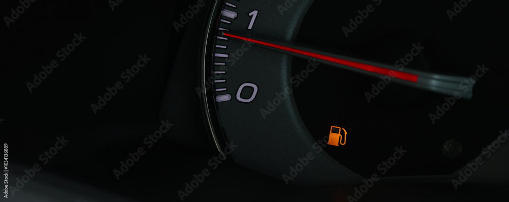 Empty fuel warning light in car dashboard. Fuel pump icon. gasoline ...