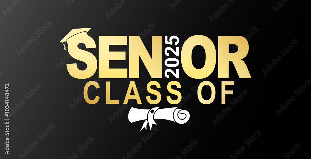 Class of 2025 handwritten typography lettering text with graduates caps ...