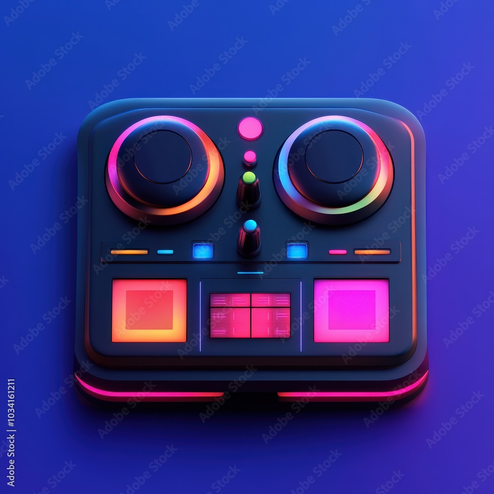 An illuminated DJ controller with vibrant lights and sleek design ...