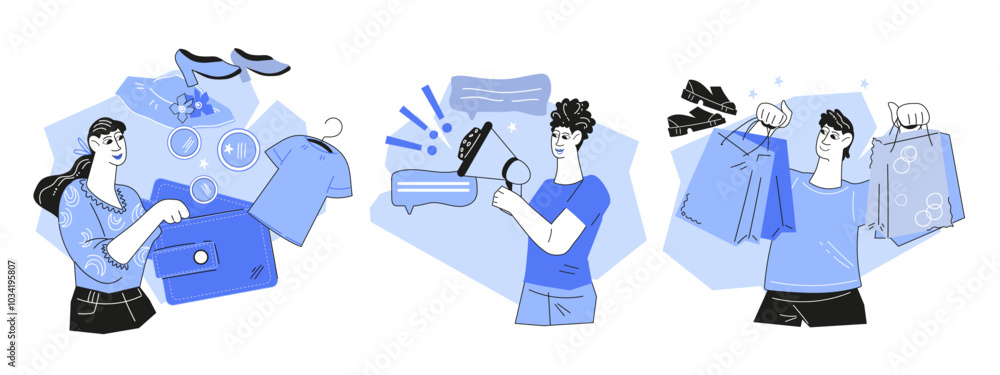 Marketing strategy, communication and promotion strategies concept set ...