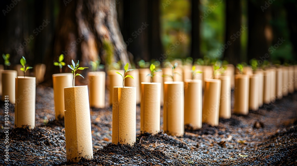 Nursery Seedlings: Rows of neatly planted tree seedlings in a nursery ...