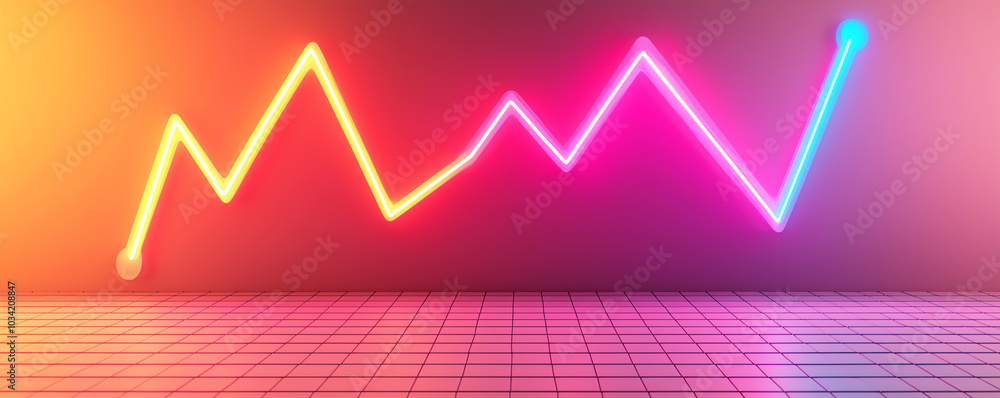 3D graph rising from a grid, with neon progress lines showing rapid ...