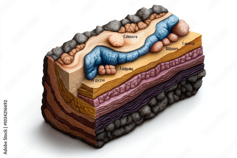 Pixel art cross-section of skin, with simplified labels for each layer ...