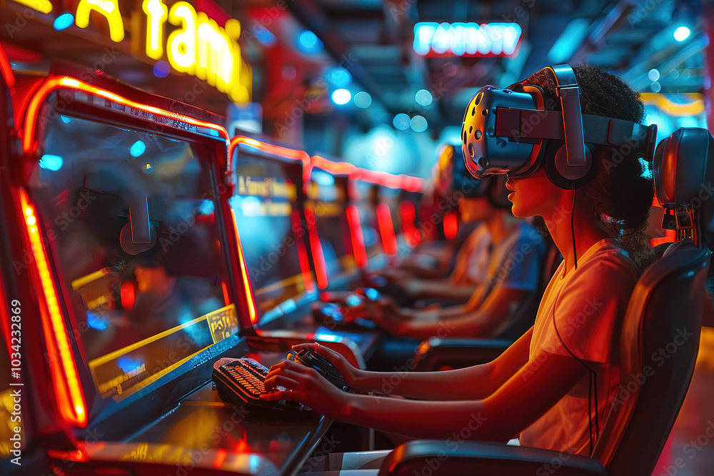 family fun day virtual reality theme technology park using headset ...