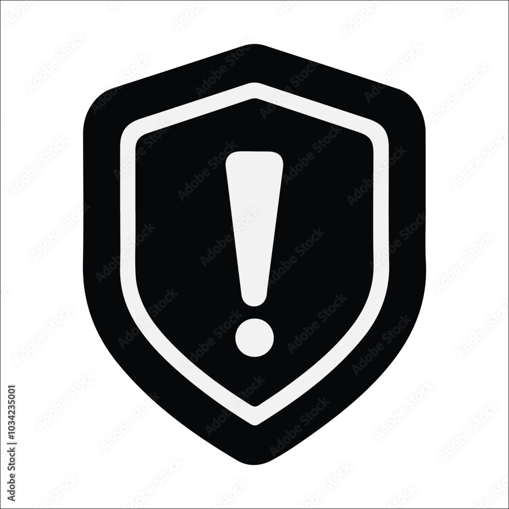 Shield exclamation mark icon or security shield warning or attention icon symbol. risk alert ...
