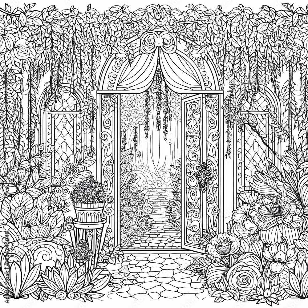 coloring page of secret garden anti-stress , coloring book page, clean ...