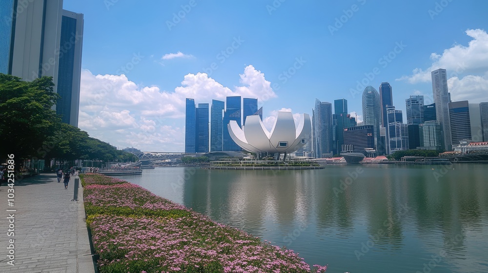 Iconic ArtScience Museum in Singapore, shaped like a lotus flower and ...