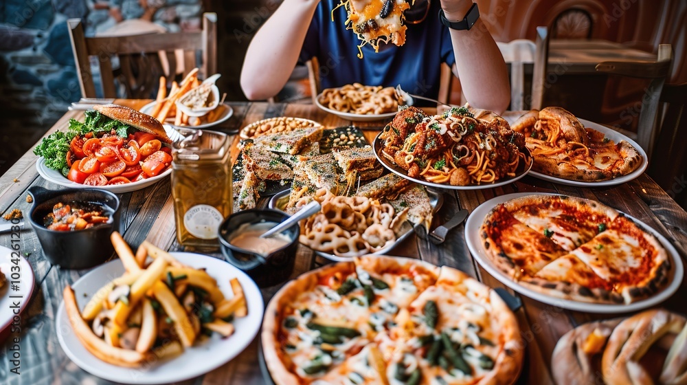 Binge Eating Emotion: Person Sitting Alone with Piles of Food, Distress ...