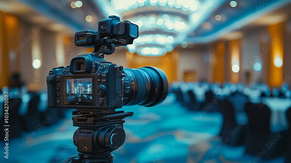 Professional Camera Capturing the Blurred Background of a Banquet Hall ...