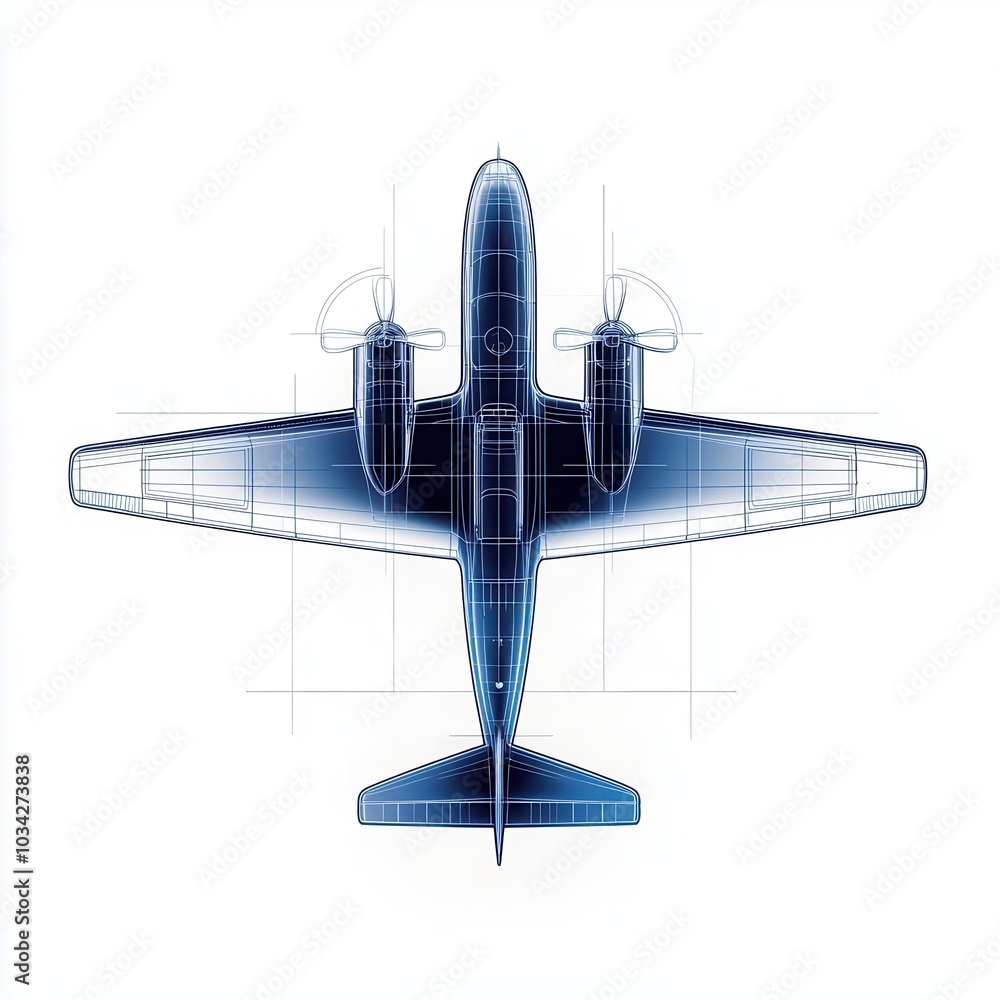 Electric aircraft blueprint with detailed propeller and wing design ...