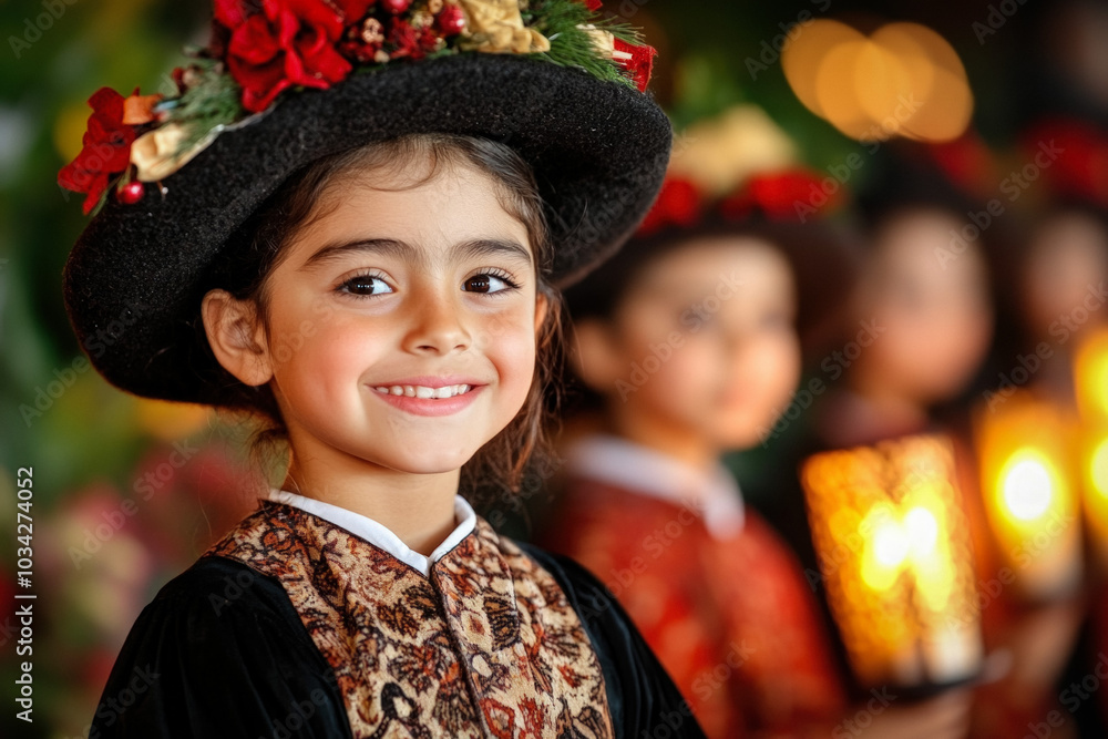 Scenic View Of Las Posadas, With Children Dressed In Traditional Attire ...