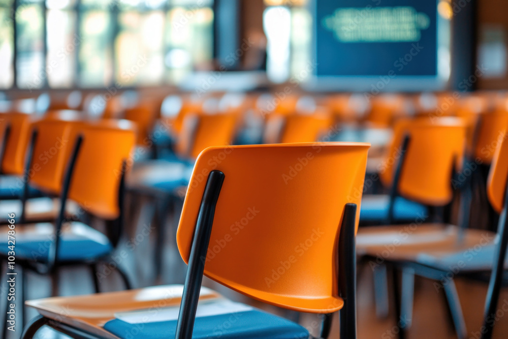 Well-Organized Seminar Setup With Rows Of Chairs, A Podium, And A ...