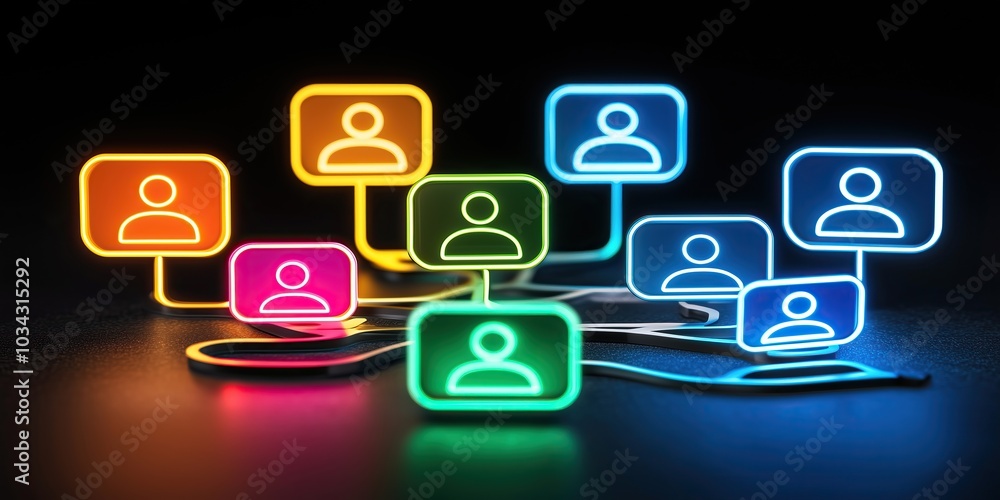 Neon signs with profile icons connected concept of social networking ...