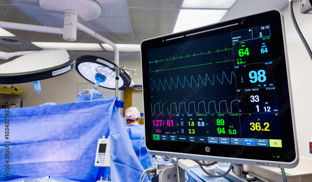 hospital monitors displaying vital signs, including heart rate, oxygen ...