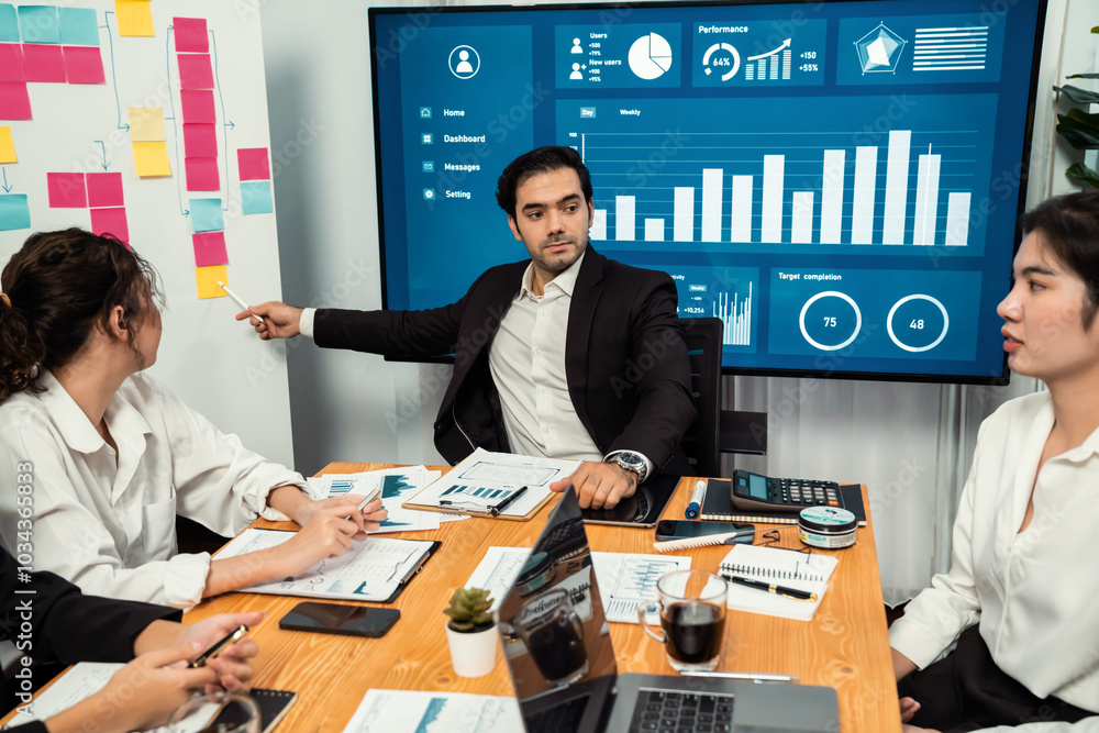Diverse group of business analyst team analyzing financial data report ...