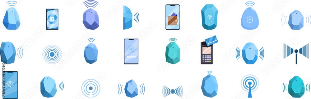 Stockvector Beacon technology icons set. Bluetooth beacon set with ...