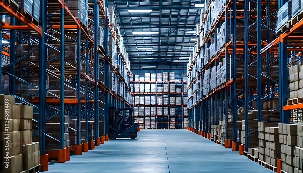 Vibrant retail warehouse showcasing shelves stocked with cartons and ...