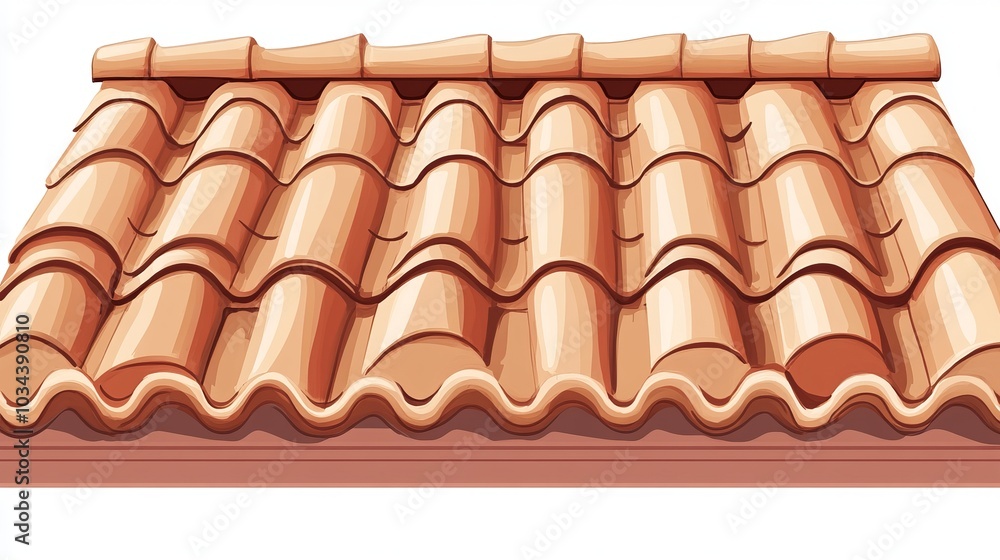 Vector illustration of tile roofing, shown in isolation on a white ...