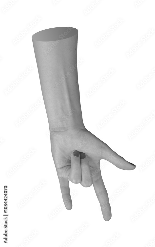 Rock hand sign gesture, symbolizing metal music with horns, isolated on ...