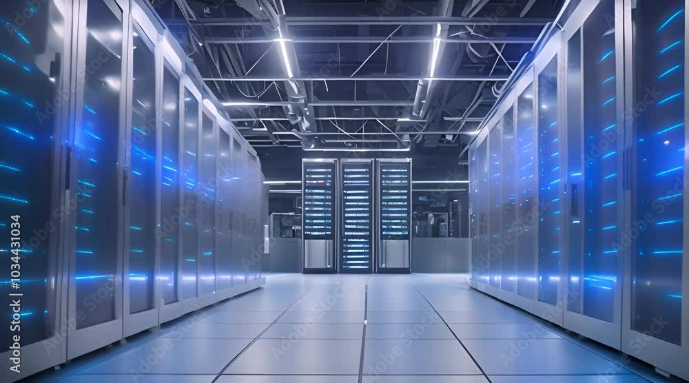 Detailed shot of a computer server room in a manufacturing facility ...