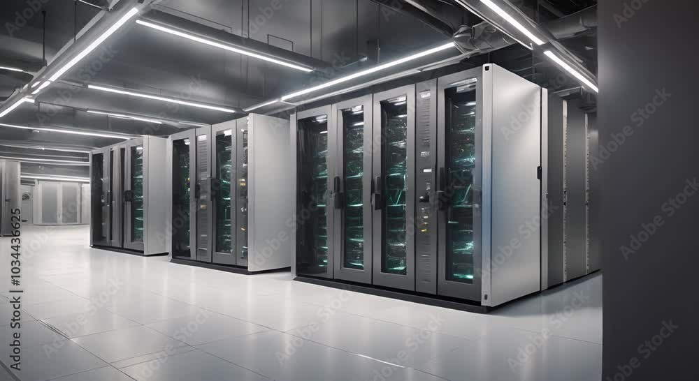 Video Stock Detailed shot of a datacenter computer server room in a ...