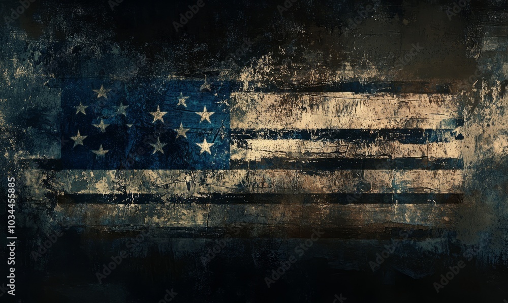 Distressed, patriotic illustration blending grunge texture with a thin ...