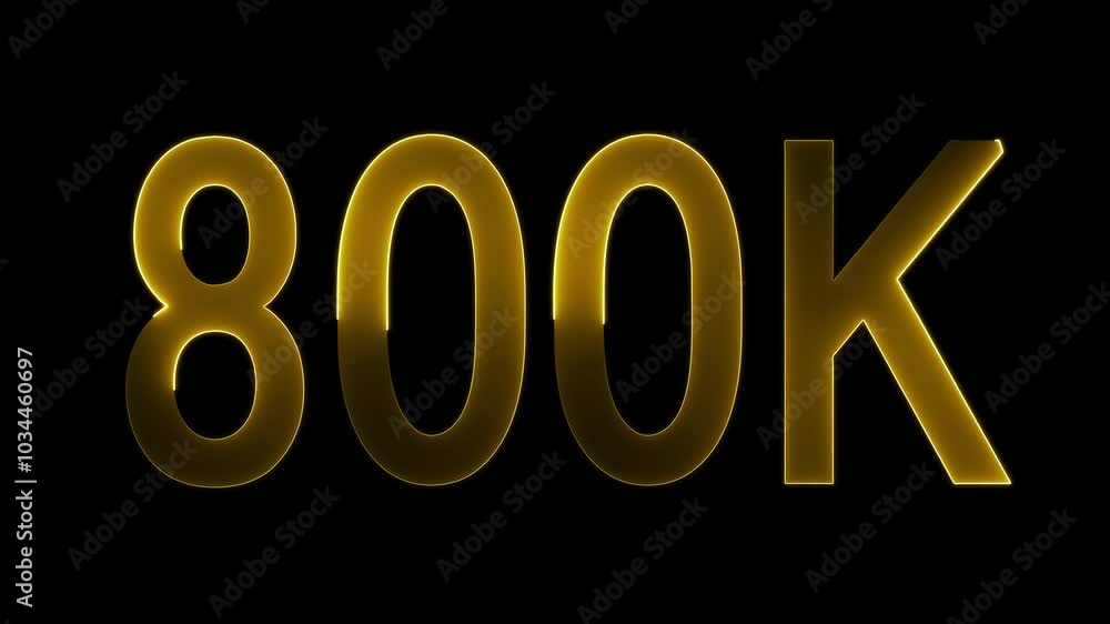 800K text animation by yellow color neon on black background. Stock ...