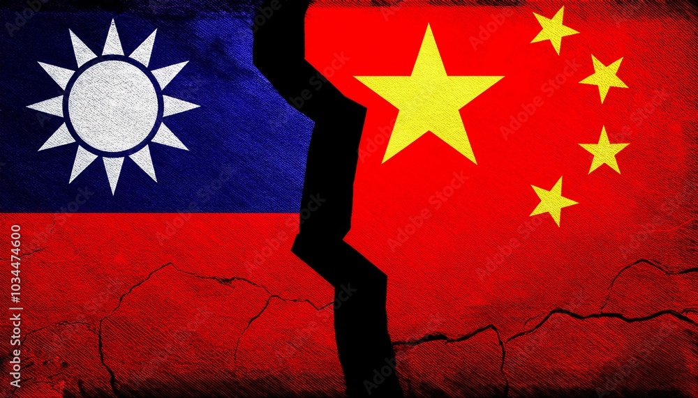 Taiwan and China flag painting on crack wall background. Taiwan Vs ...