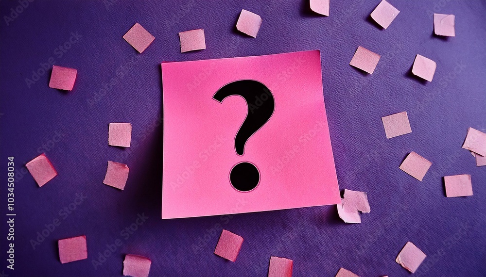 pink stickers on a purple backdrop with a single paper featuring a ...