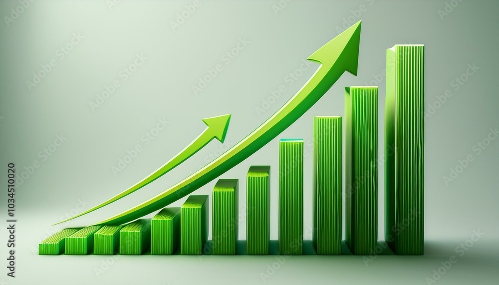 3d business growth chart with bright green bars sloping up towards an ...