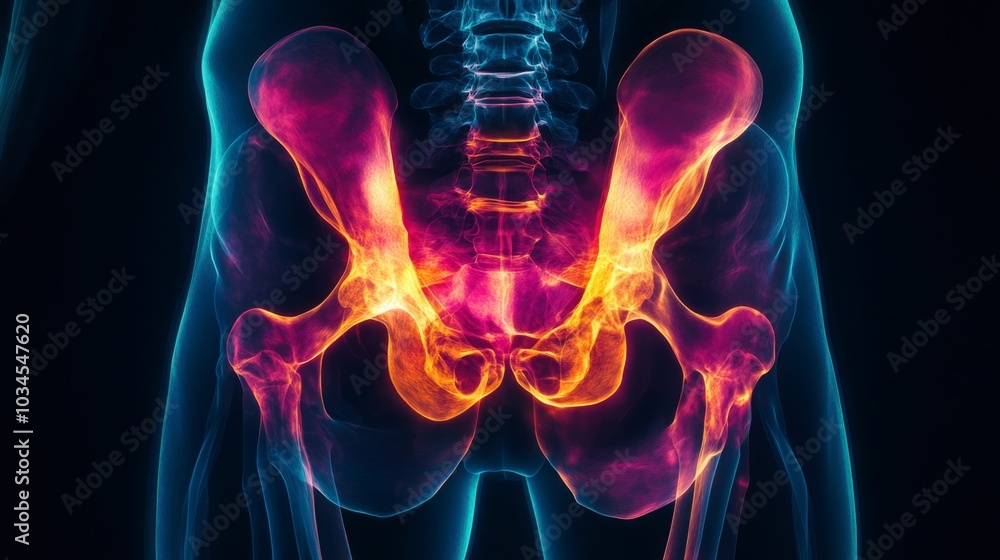 An anatomical representation of the human pelvis showcases the ...